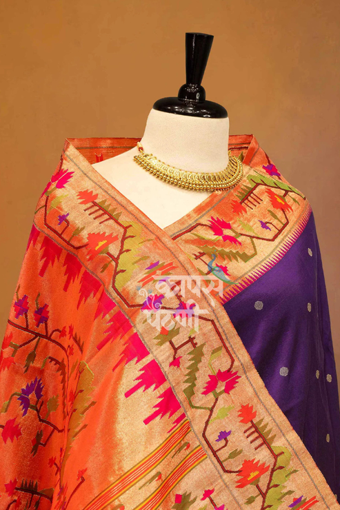 Hand Woven Half All Over Asawali Design Paithani – kapse Paithani